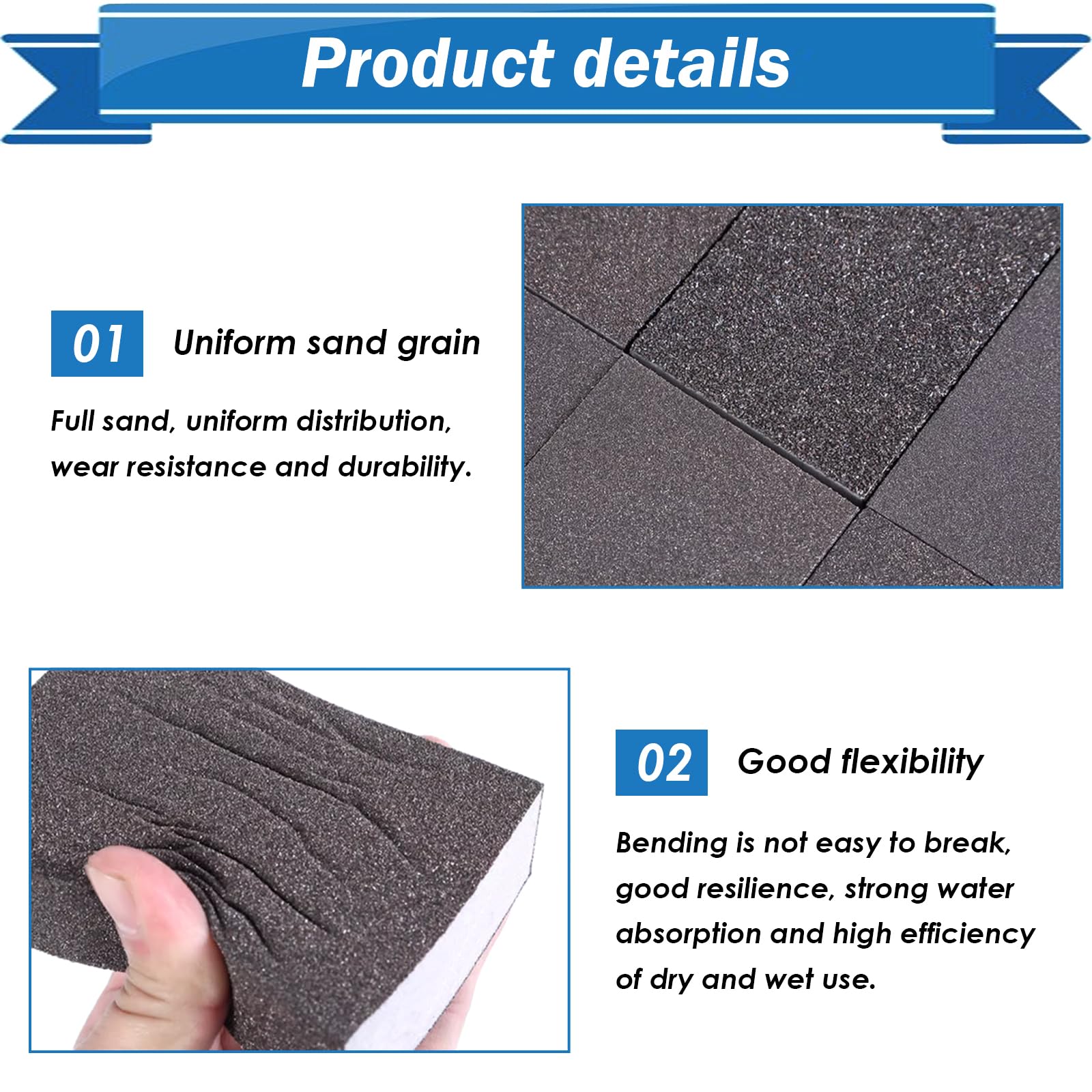 Eoppen 6Pcs Sanding Sponge 60 80 120 220 Coarse Medium Fine Grit Sanding Block Washable and Reusable for Wood, Metal, Wall Polish