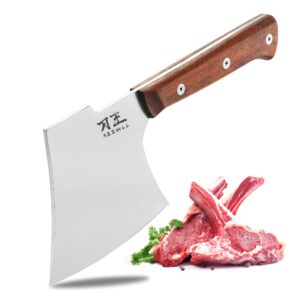 xzzwll meat cleaver, heavy duty bone chopper knife, 6" axe butcher knife for meat cutting, thicken blade bone cutter with wood handle, for kitchen, restaurant and slaughterhouses.