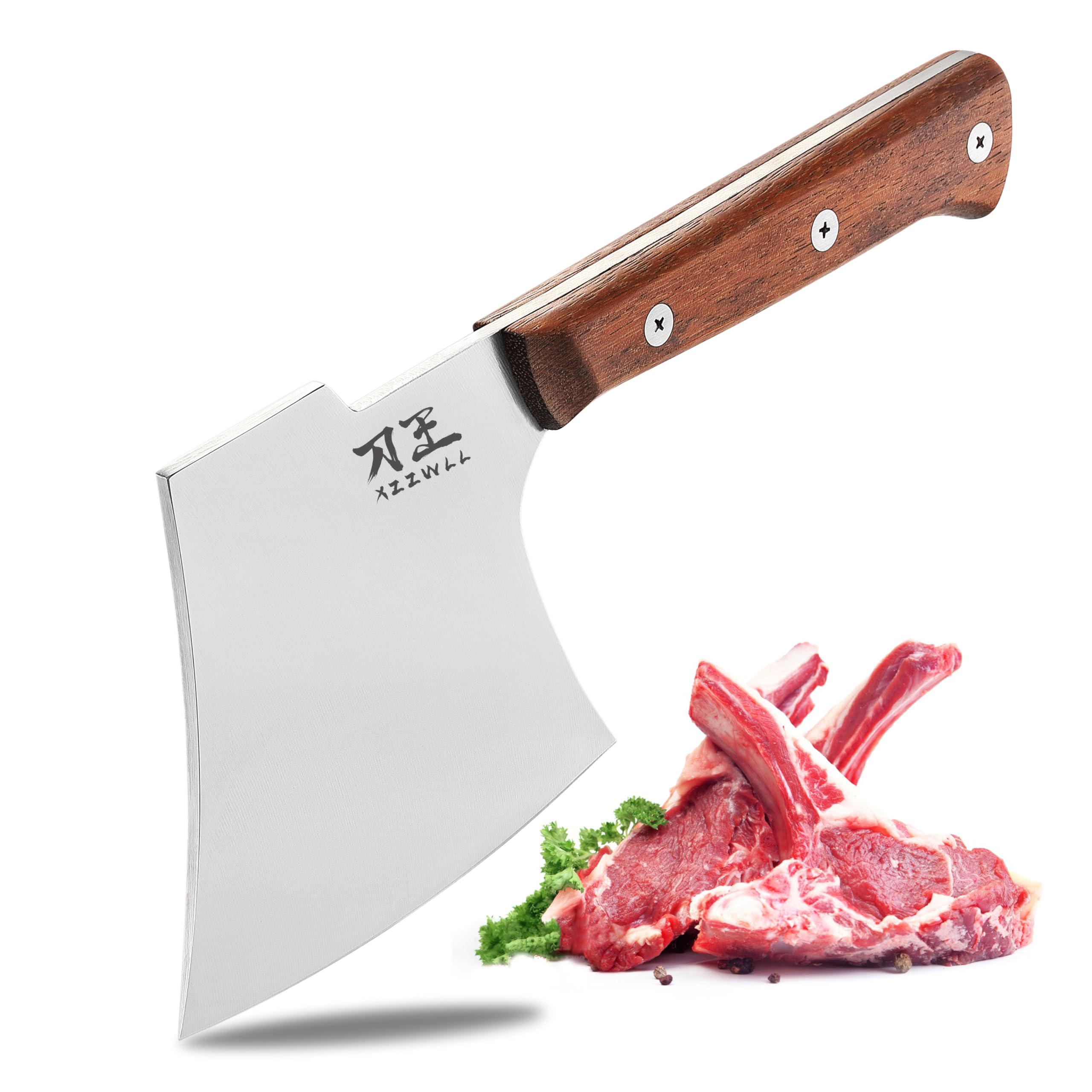 XZZWLL Meat Cleaver, Heavy Duty Bone Chopper Knife, 6" Axe Butcher Knife for Meat Cutting, Thicken Blade Bone Cutter with Wood Handle, for Kitchen, Restaurant and Slaughterhouses.