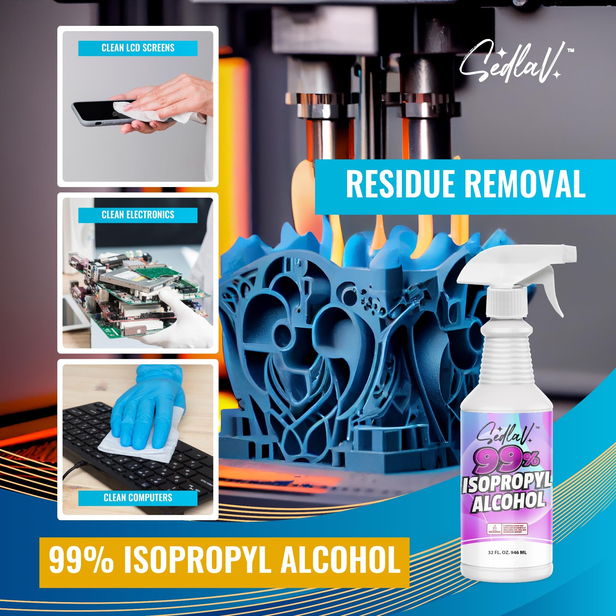 SEDLAV Isopropyl Alcohol 99% Spray 32 Fl Oz Spray Bottle Rubbing Alcohol Sprayer 99 Percent Isopropyl Alcohol Spray Technical Use (1)