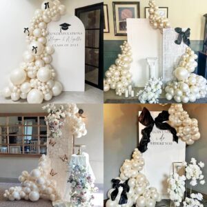 134PCS Pearl White Double-Stuffed Balloons Garland Arch Kit With 600PCS Pearl Stickers,18/12/10/5 inch Different Size Pearl Ivory Balloons for Wedding Bridal Shower Engagement Decorations