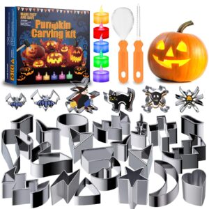 pumpkin carving tools for kids, all in one 30pcs halloween pumpkin carving kit, easy and safe pumpkin carving set, pumpkin carving stencils cookie cutters pumpkin carving knife