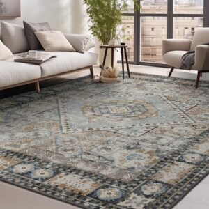 brevonox area rug for living room, machine washable rug for bedroom non-slip backing rugs indoor vintage rug dinning room floor carpet floral soft low-pile office rug (beige/multi, 8' × 10')