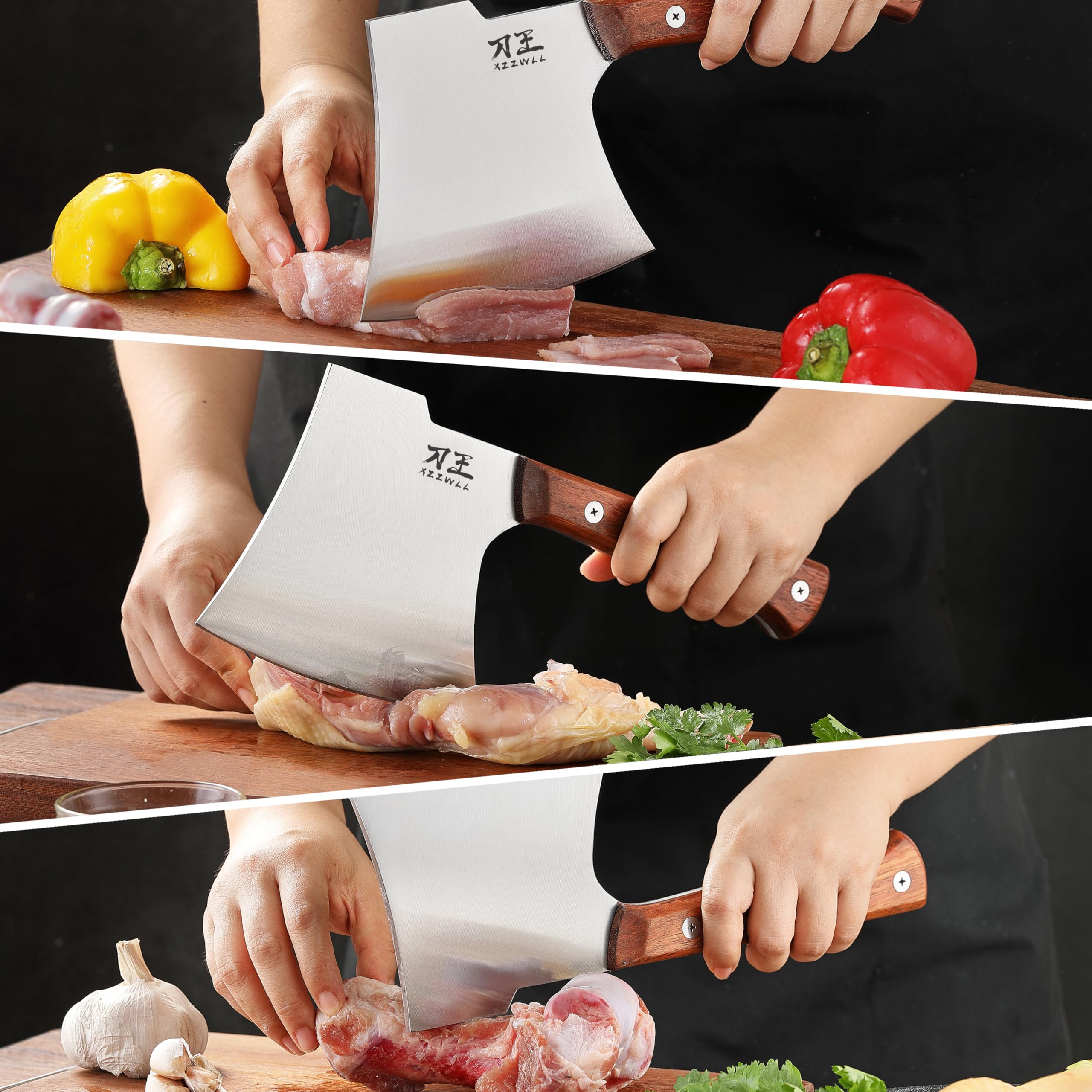 XZZWLL Meat Cleaver, Heavy Duty Bone Chopper Knife, 6" Axe Butcher Knife for Meat Cutting, Thicken Blade Bone Cutter with Wood Handle, for Kitchen, Restaurant and Slaughterhouses.