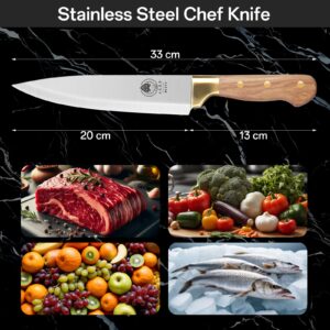 Plys Chef Knife with Rosewood Handle: 8 Inch High Carbon German Stainless Steel Professional Chef's Knives for Cutting, Durability