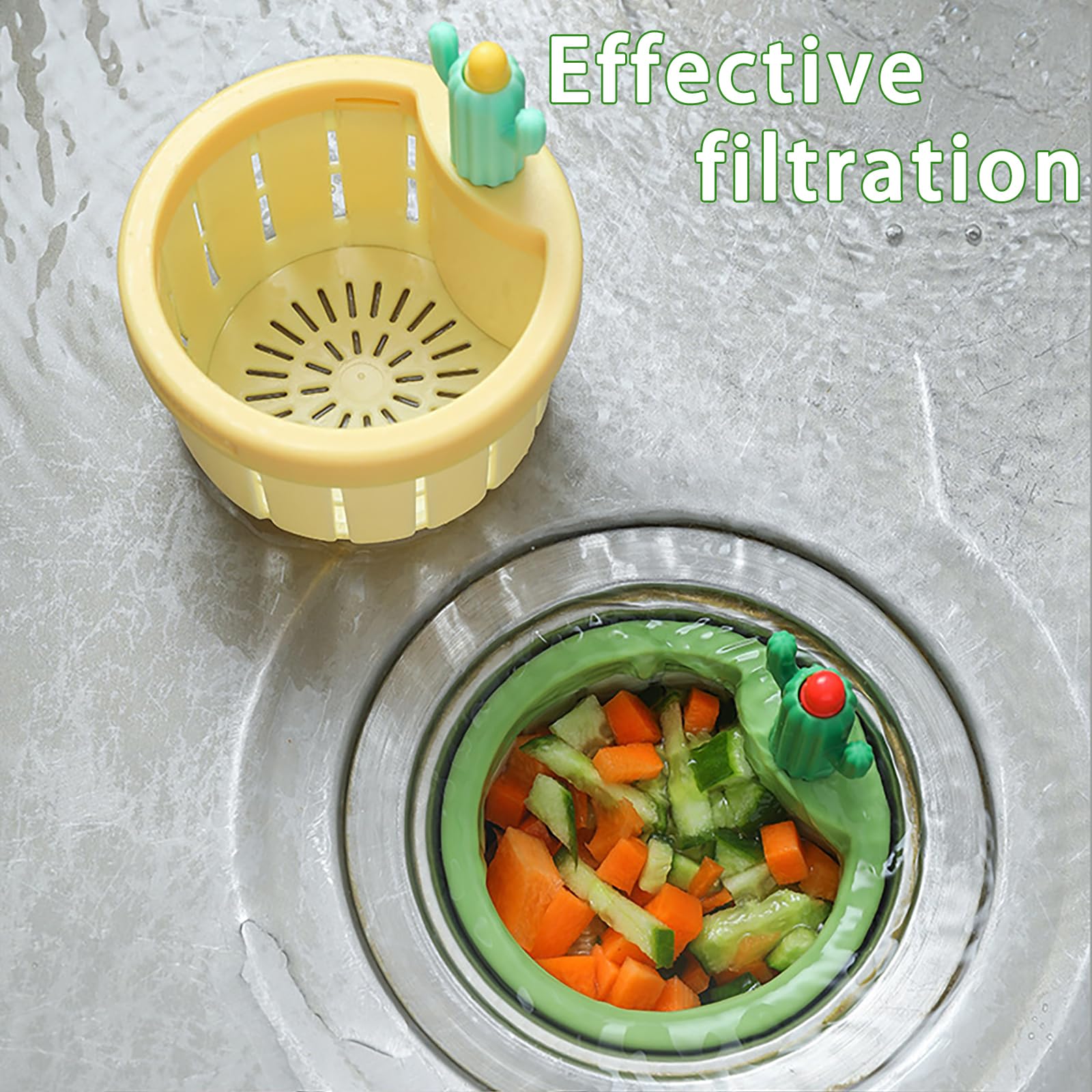 2Pcs Cactus Kitchen Sink Drain Strainer, Cactus Sink Filter Sink Strainer Basket Kitchen Sink Drain Basket Food Catcher Easy Lifting and Automatic Dumping Sink Filter