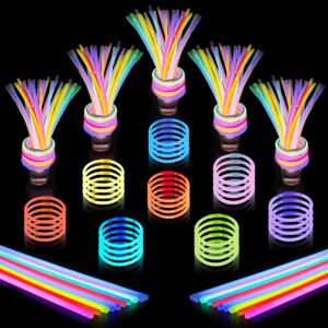 GemPrime 100 Pcs Glow Sticks Bulk Party Pack – 8” Glow in the Dark Party Supplies & Party Favors Pack for Christmas, Concerts & Birthdays – 100 Connectors for Glow Bracelets & Glow Necklaces