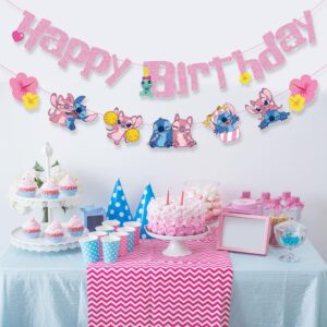 Pink Birthday Banner, Cartoon Happy Birthday banner Pink Cute Party Decoration for Girls Kids Birthday Party Baby Shower Cartoon Sign Decorations