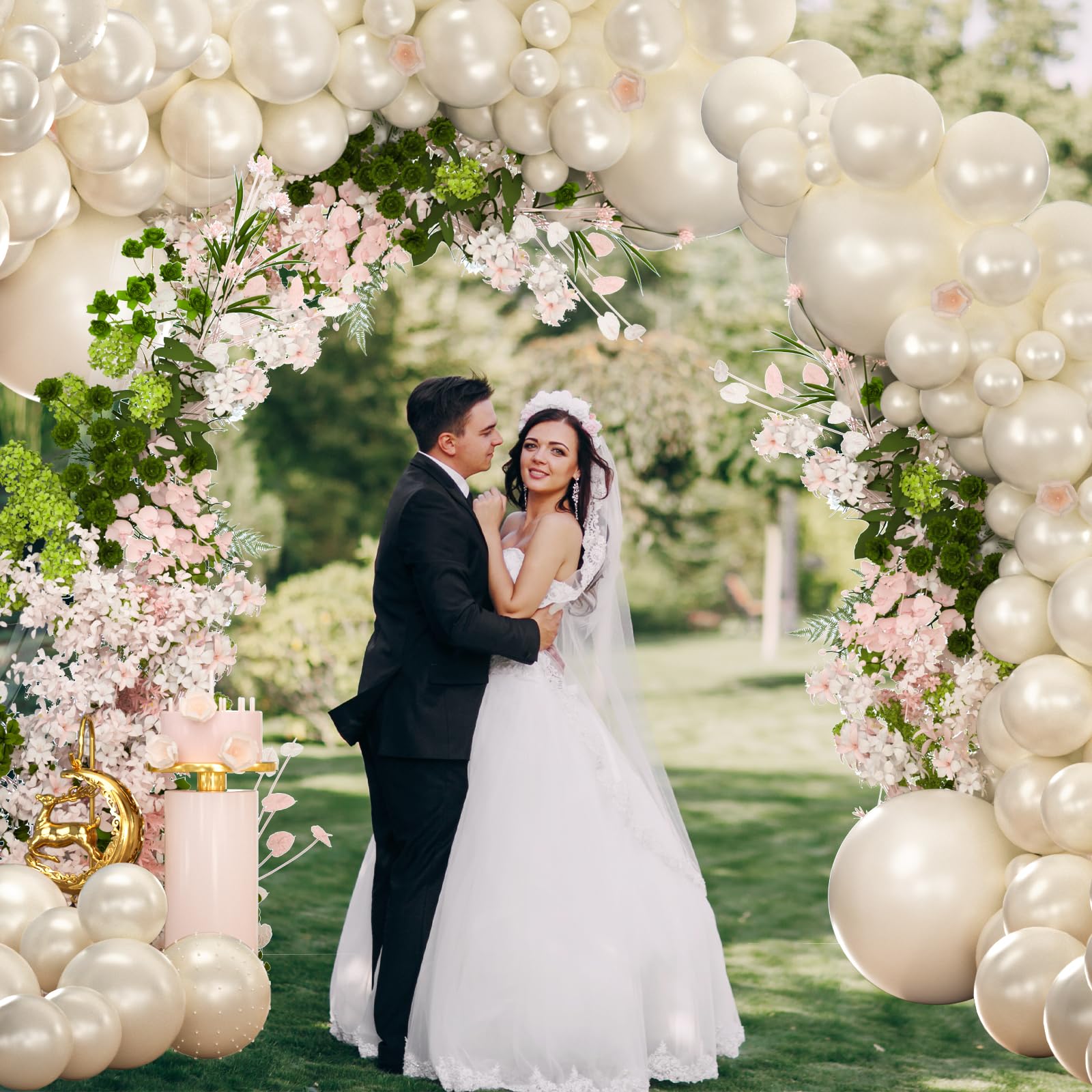 134PCS Pearl White Double-Stuffed Balloons Garland Arch Kit With 600PCS Pearl Stickers,18/12/10/5 inch Different Size Pearl Ivory Balloons for Wedding Bridal Shower Engagement Decorations