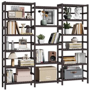 fotosok triple wide 6-tier bookshelf and bookcase,large freestanding book shelf with 17 open display shelves, tall bookshelf plant flower shelf rack storage organizer unit for living room, dark brown