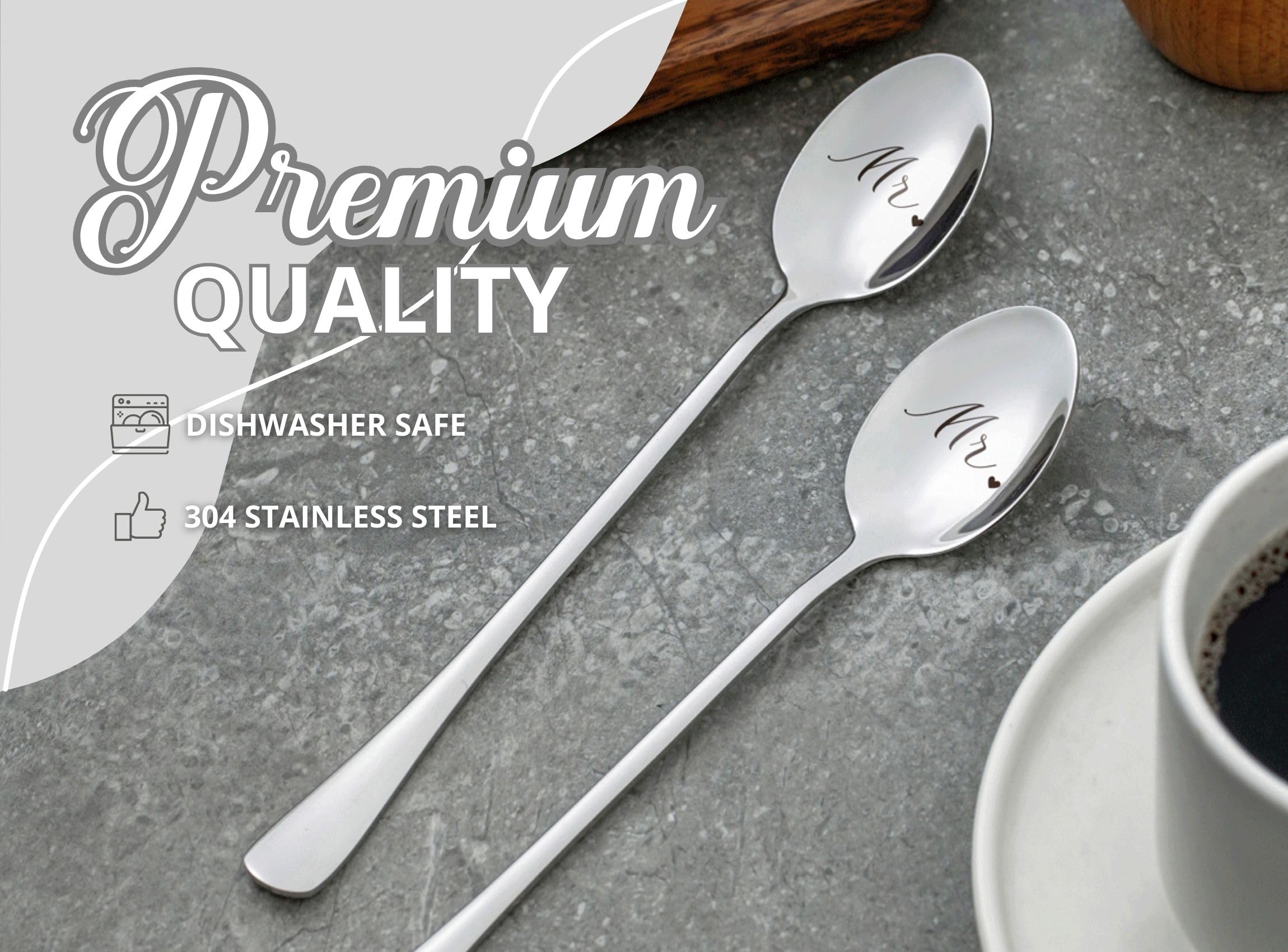 INNObeta Engagement Gifts for Gay Couples, 2 Pcs Engraved Ice Cream Spoons, Stainless Steel Coffee Spoon, Ideal for Wedding, Anniversary, Mr & Mr