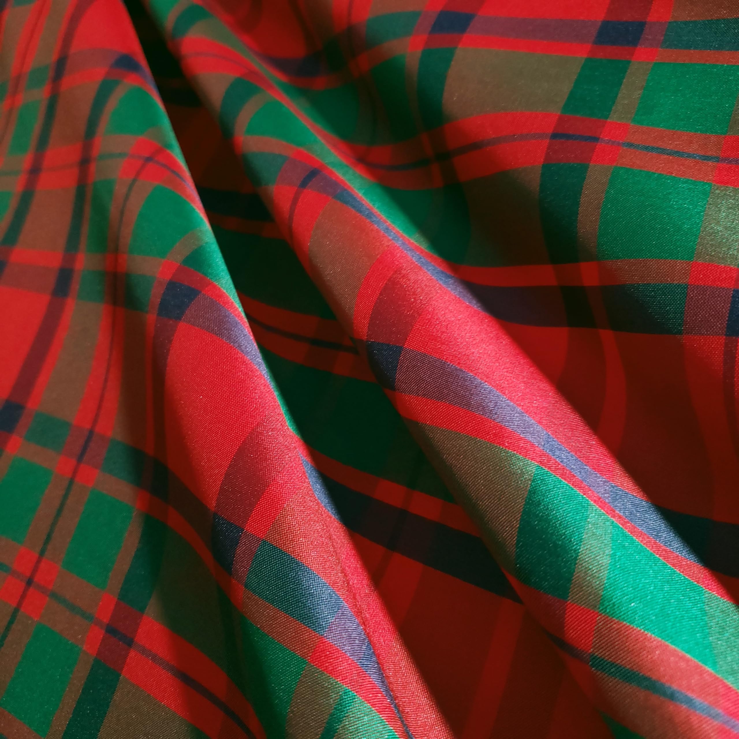 Generic Ribbon Taffeta Holiday Plaid - Hunter Green, Red, Blue - Christmas Tartan Fabric 58"" by The Yard, TAFFHGP01