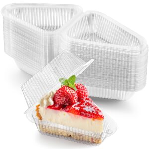 zezzxu 100 pack cake slice containers with hinged lids, clear plastic cheesecake carriers disposable triangle slice boxes for 6”-8” diameter cake or pie slices, sandwiches, desserts