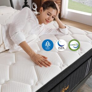 Soulfea Queen Mattresses,14 Inch Queen Size Mattresses in a Box,Memory Foam Hybrid White & Black Mattress with Provide Support and Improve Sleep Mattresses,Pressure Relief,Medium Firm