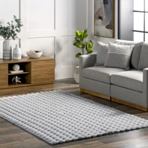 nuloom jeni solid faux rabbit machine washable accent rug, 3x5, silver