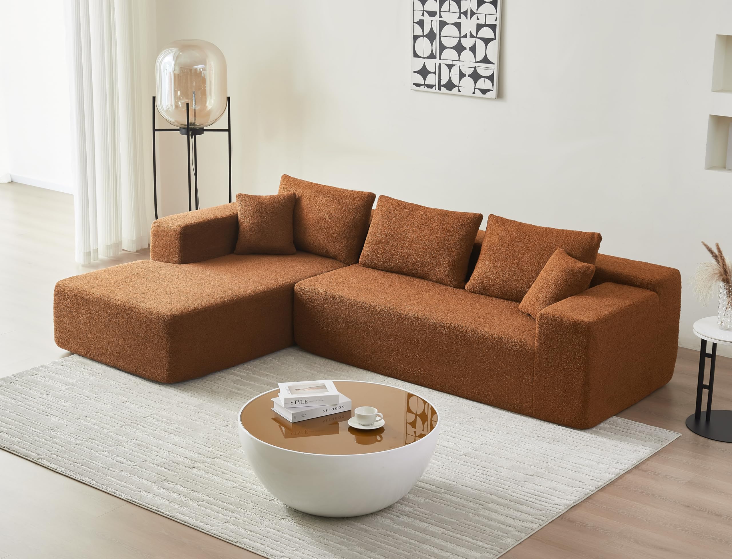 Tosaronia 104.3 X 68.11 Modern Modular Sectional Sofa with Sherpa Fabric, L Shape Sofa Couch with 5 Seats, Upholstered Couch with Right Chaise Sofa for Living Room, Office, Apartment(Orange)