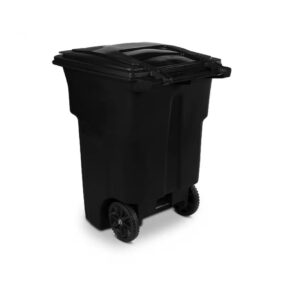 Generic 96 Gallon Black Outdoor Rolling Garbage/Trash Can with Wheels and Attached Lid ZP01730, like an amage