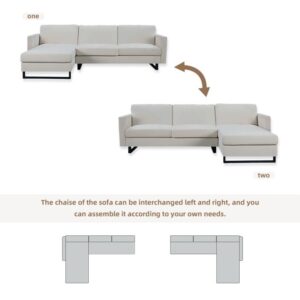 Olodumare Convertible Sectional Sofa, L Shaped Couch with Reversible Chaise for Small Space, 3 Seat Sofa with USB Port, Linen Fabric, for Living Room, Office, Apartment, Beige