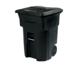 Generic 96 Gallon Black Outdoor Rolling Garbage/Trash Can with Wheels and Attached Lid ZP01730, like an amage