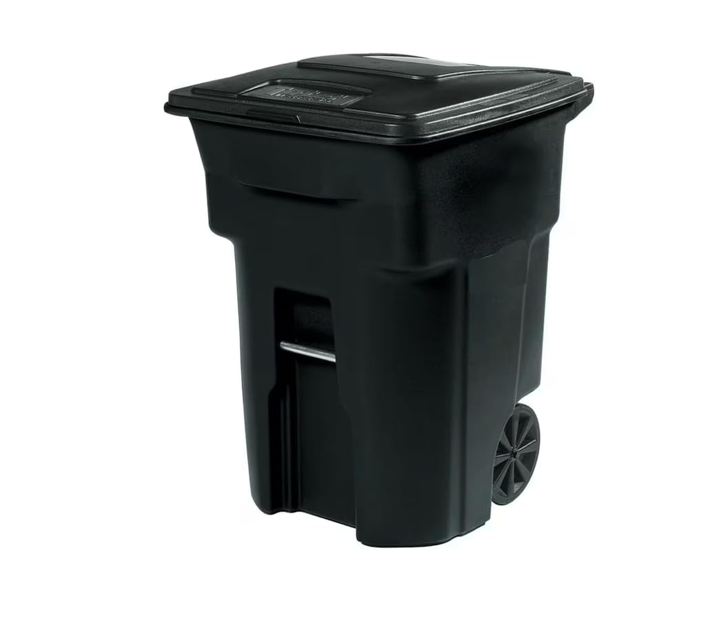 Generic 96 Gallon Black Outdoor Rolling Garbage/Trash Can with Wheels and Attached Lid ZP01730, like an amage