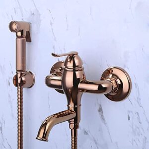 cutpoiy wall mounted toilet shower spray mixer set rose gold with swivel outlet bidet attachment faucet sprayer kit for toilet bathroom toilet bidet mixer spray kit,b (a)