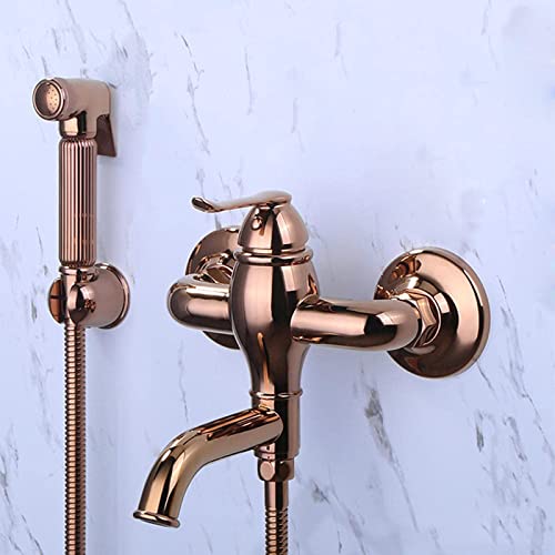 CUTPOIY Wall Mounted Toilet Shower Spray Mixer Set Rose Gold with Swivel Outlet Bidet Attachment Faucet Sprayer Kit for Toilet Bathroom Toilet Bidet Mixer Spray Kit,B (A)