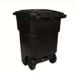 Generic 96 Gallon Black Outdoor Rolling Garbage/Trash Can with Wheels and Attached Lid ZP01730, like an amage