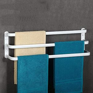 towel rack bathroom towel holder wall mounted multilayer dislocation space aluminum towel rack towel stands for bath hotel kitchen(size:double layer 40cm color:black)(white,triple layer 60cm)