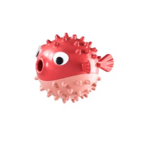 naiadiy dog chew toy, bouncy pufferfish, dog toothbrush, treat dispenser, ultra-durable and long-lasting toy (red)