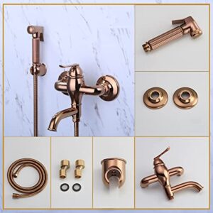 CUTPOIY Wall Mounted Toilet Shower Spray Mixer Set Rose Gold with Swivel Outlet Bidet Attachment Faucet Sprayer Kit for Toilet Bathroom Toilet Bidet Mixer Spray Kit,B (A)