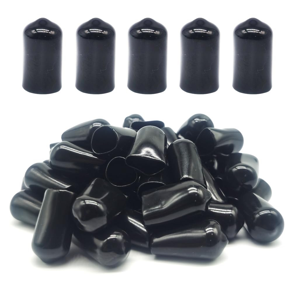 Alamic 50 Pieces Rubber End Caps 3/8" Vinyl End Caps Bolt Screw Covers Thread Protectors, Round Flexible Rubber Screw Covers Bolt Caps