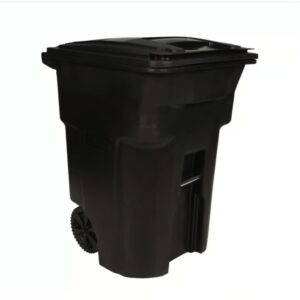 Generic 96 Gallon Black Outdoor Rolling Garbage/Trash Can with Wheels and Attached Lid ZP01730, like an amage