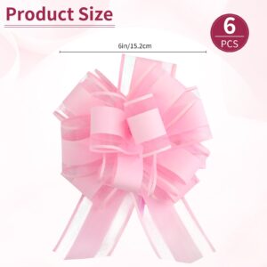 6 PCS 6 Inches Large Pull Bows Gift Wrapping Pull Bow Ribbon Pull BowsI for Christmas Wedding Baskets Valentine's Day Bows Ribbon Bow for Gift Wrapping (Pink)