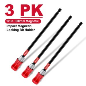 Geinxurn 12” Impact Screwdriver Bit Holders, 3PCS Magnetic Extension Quick-Change Socket Drill Bit Holder Cr-V SteelHex Shank Quick Release Drill Bit Guide