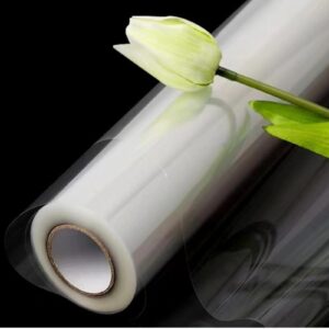 vanhench clear cellophane wrap, 32" x 50' folded 3mil thick cellophane wrap roll for gift basket treats goodie bouquet flower wrapping, clear plastic wrap for gifts table covering (32" fold into 16")