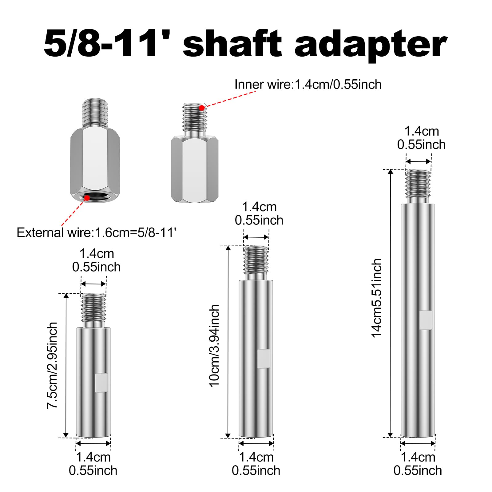 5/8"-11 Angle Grinder Extension Shaft Metal Angle Grinder Rotary Connecting Rod M14 M16 Angle Grinder Extension Connection Rod with Angle Grinder Adapter Polishing Pad