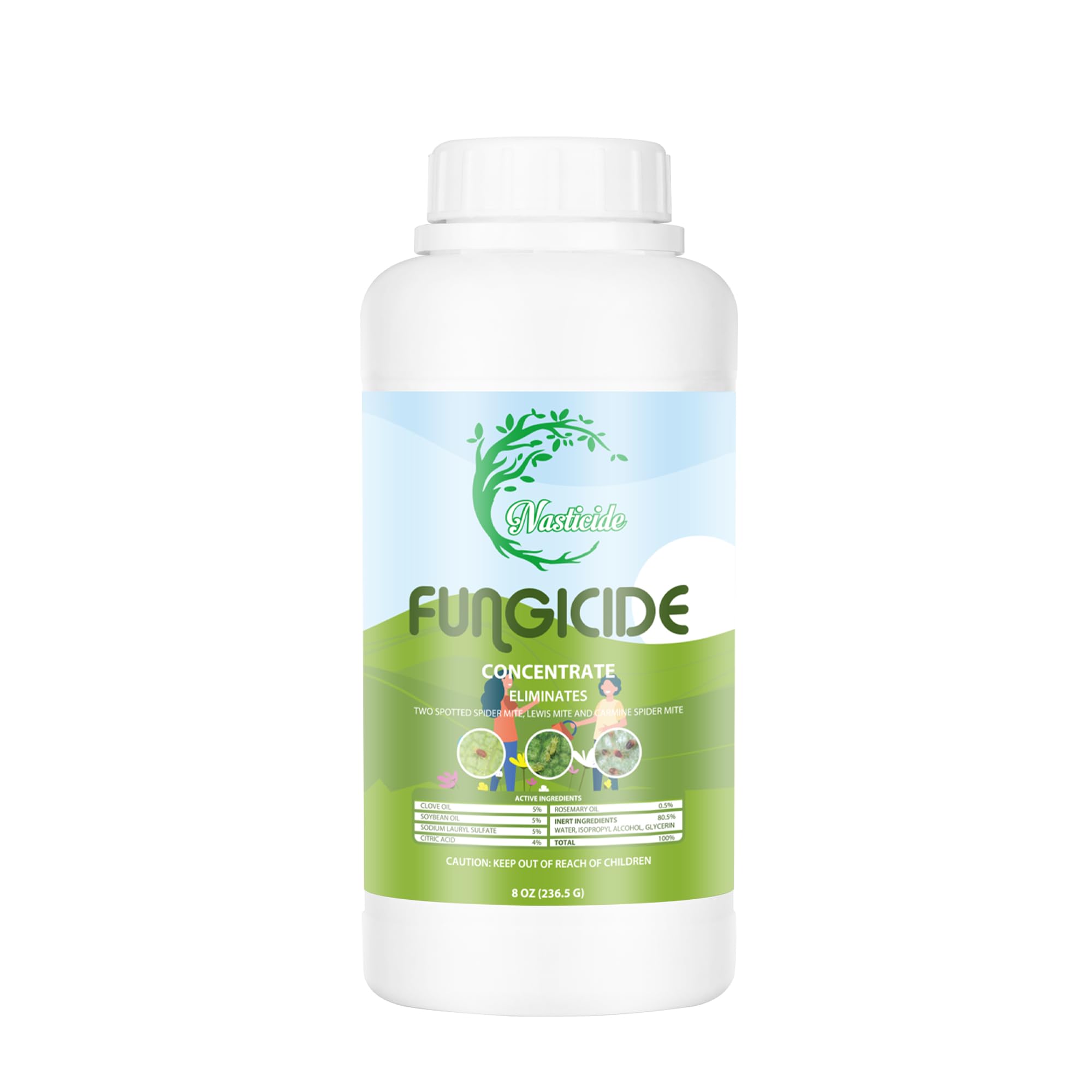 Nasticide Fungicide Made of Plant extracts, Natural Fungicide for Plants, Pesticide Concentrate Spray, Organic Disease Control Fungicide for Lawns, 8oz