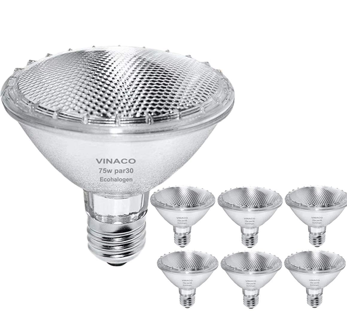 Vinaco Par30 Short Neck, 6pcs PAR30 75W 120V Light Bulbs, Dimmable. Premium Quality for Long Lasting Life, E26 Base, 3000K Warm White, par30 Flood Light Great for Accent Lighting, Tracking Light