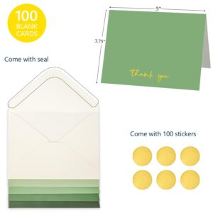 VEEYOL 100 Sage Green Thank You Cards with Envelopes, 5x3.75 Inches Gold Foil Thank You Notes For Wedding, Baby Shower, Graduation, Bridal, Business, Anniversary