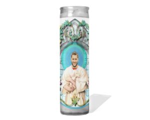 saint nick patron saint of the 49ers - celebrity prayer candle : unscented | 8 inch glass prayer votive - handmade in usa | funny gift idea