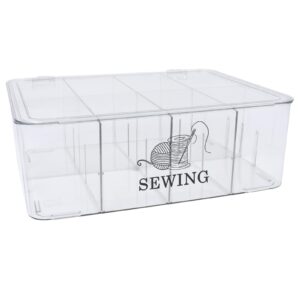 xbopetda clear sewing box, 8 compartments sewing basket empty, sewing storage box sewing supplies organizer with removable dividers, sewing kit storage box for scissors/thread/pins/needles/clips