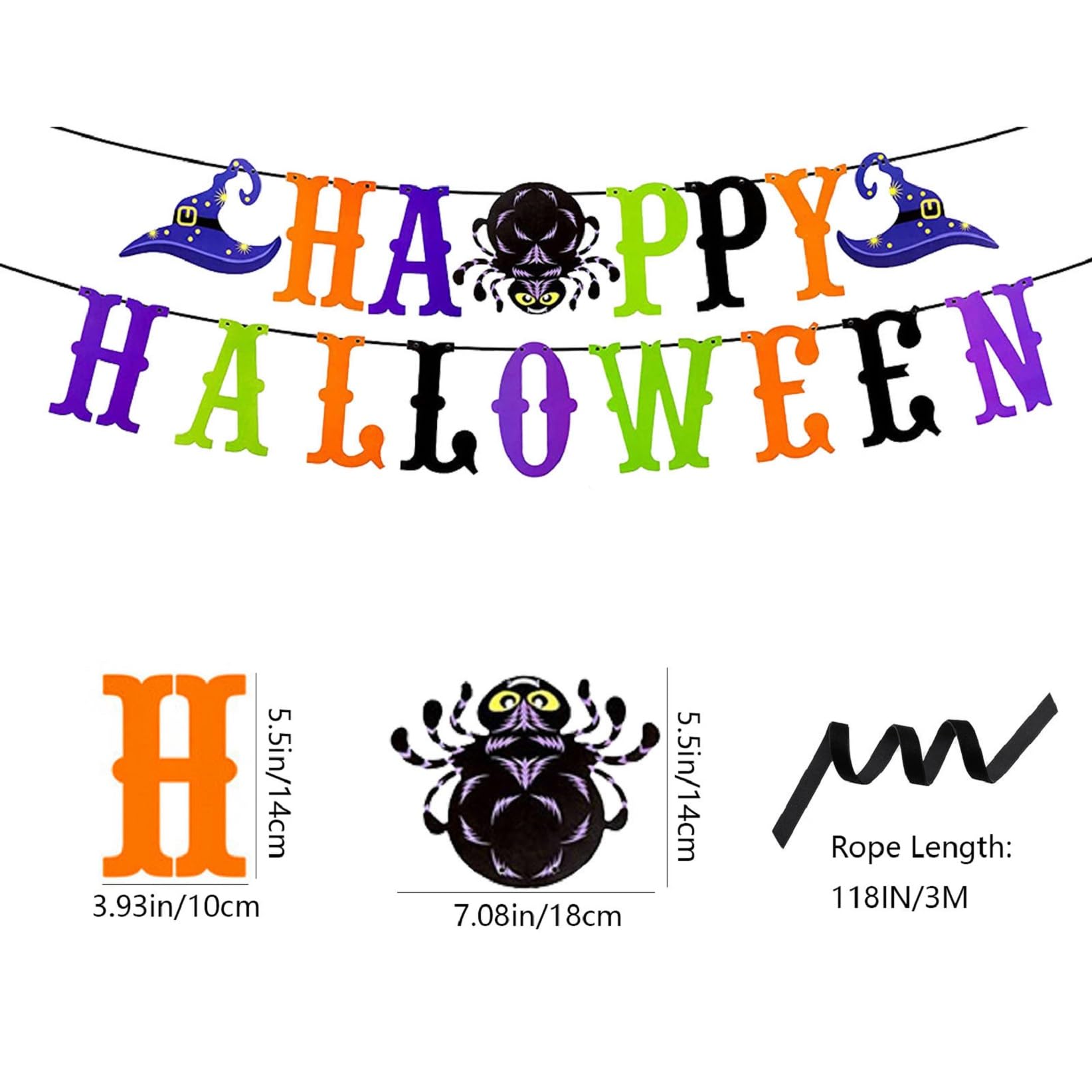 Halloween Party Decorations, Happy Halloween Banner Hanging Swirl Streamers and 3D Bat for Halloween Party