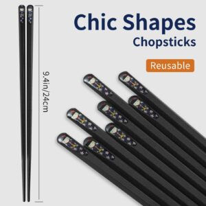 Muguning 50 Pairs Fiberglass Chopsticks Series - Reusable Classic Japanese Korean Style Chop Sticks, Dishwasher Safe for Sushi, Anti-slip, Lightweight, 9.4inches-Black