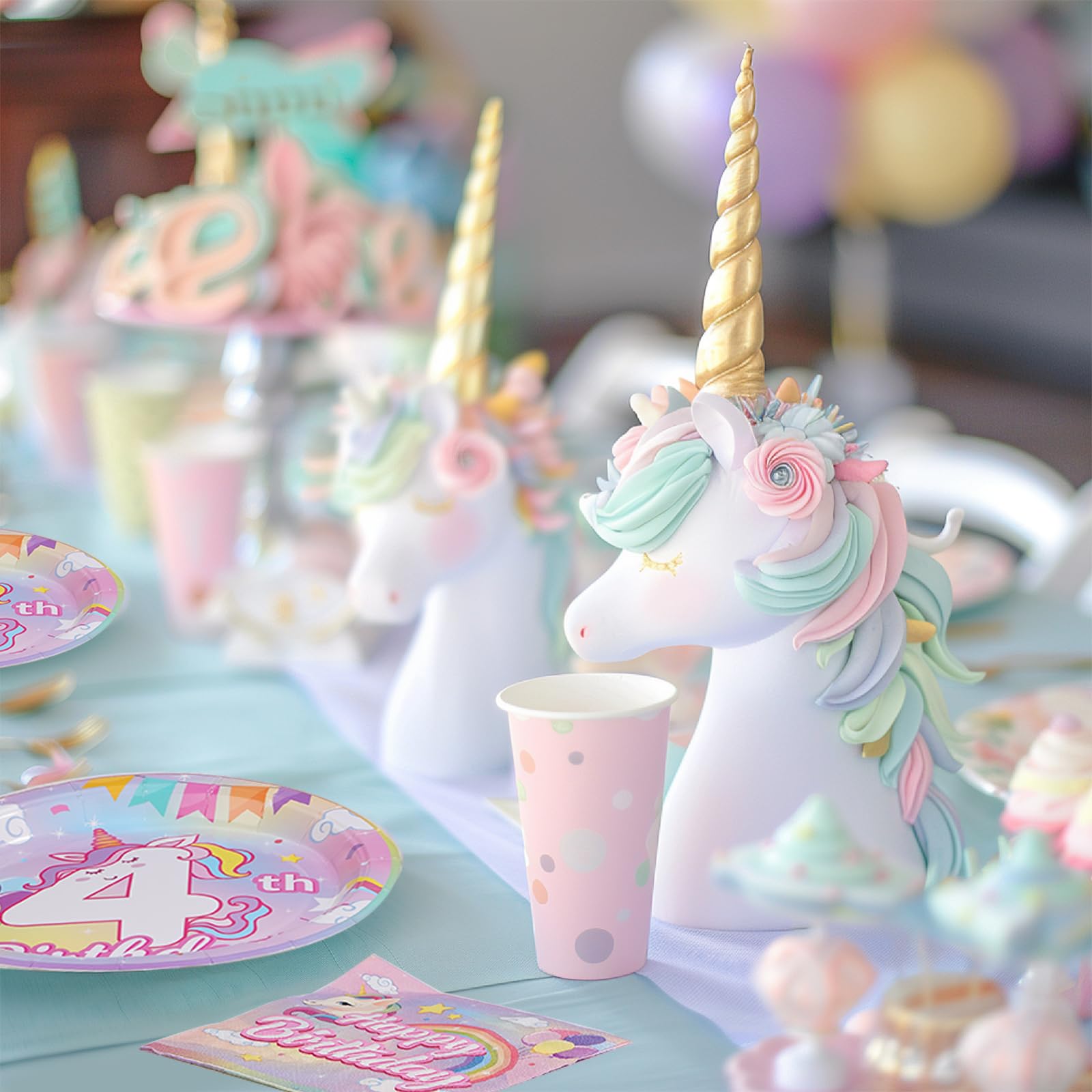 96 Pcs Unicorn 4th Birthday Party Decorations 350 GSM Disposable Rainbow Unicorn Plates and Napkins Tableware Set for Girls Unicorn Themed 4th Birthday Party Baby Shower Supplies Decorations Serves 24