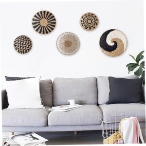 Wall Basket Decor 5Pcs Hanging Rattan Woven Baskets 7.9, 9.8, 11.8 Inch Rustic Wall Art Decor Decorative Key Tray Set for Living Room, Bedroom, KitchenWall Basket Decor Wall Art Decor Rattan Wall