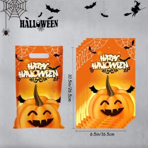 Yssreey 100 Pcs Halloween Treat Bags with Handles Halloween Trick or Treat Gift Bags Plastic Ghost Pumpkin Candy Goodie Bags for Kids Halloween Party Decorations Supplies Favors