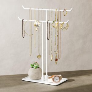 bussdis necklace stand aesthetic necklace holder: white metal necklace organizer for home decor