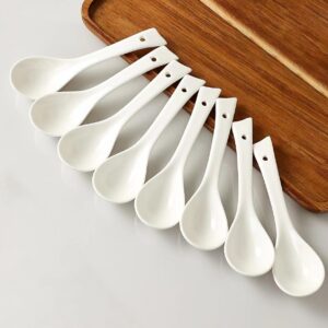 ceramic soup spoons set of 8, asian soup spoons, white japanese soup spoon sets for ramen, dessert, pho, noodles, chinese wonton,dumpling miso, dishwasher safe