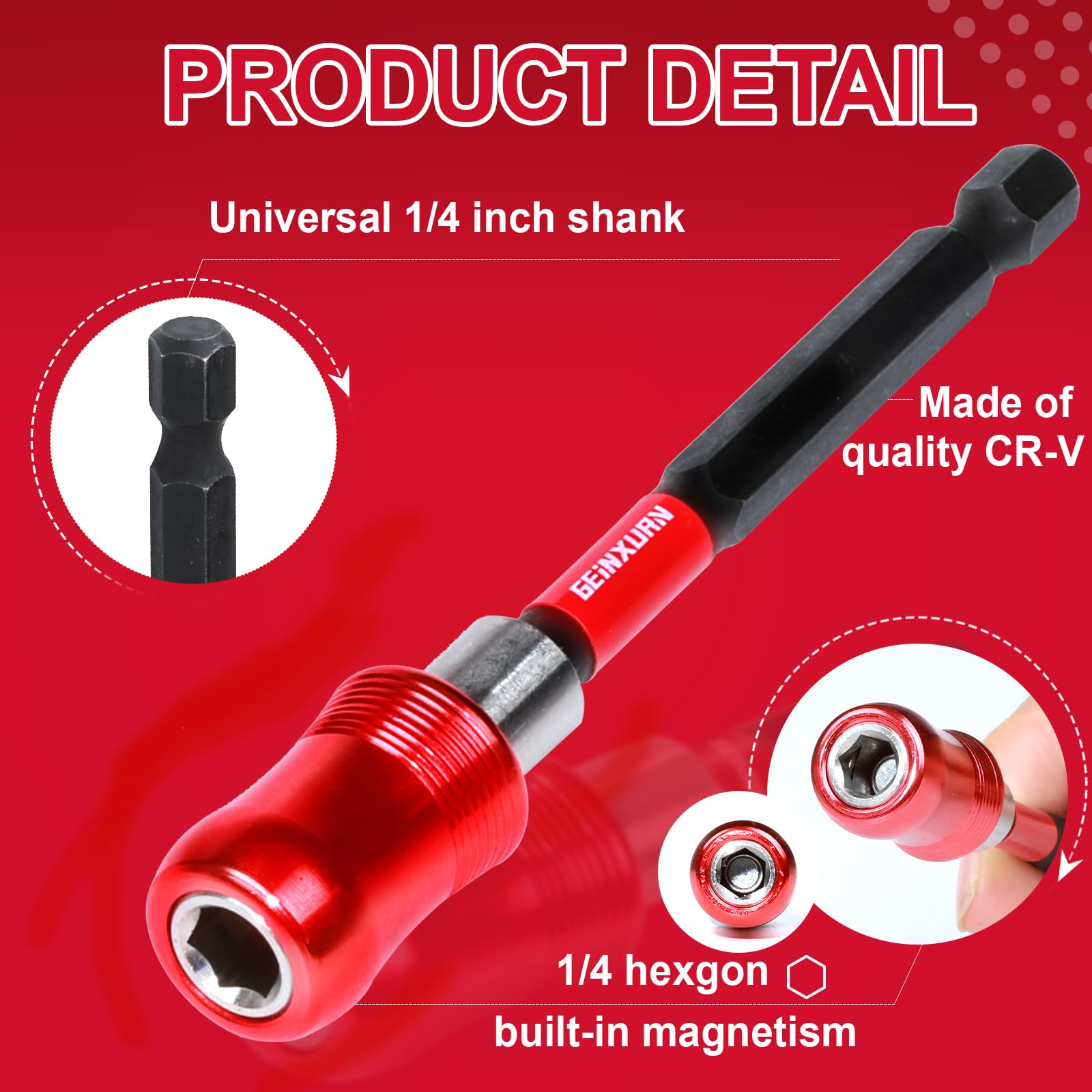 Geinxurn 12” Impact Screwdriver Bit Holders, 3PCS Magnetic Extension Quick-Change Socket Drill Bit Holder Cr-V SteelHex Shank Quick Release Drill Bit Guide