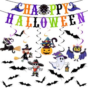 halloween party decorations, happy halloween banner hanging swirl streamers and 3d bat for halloween party